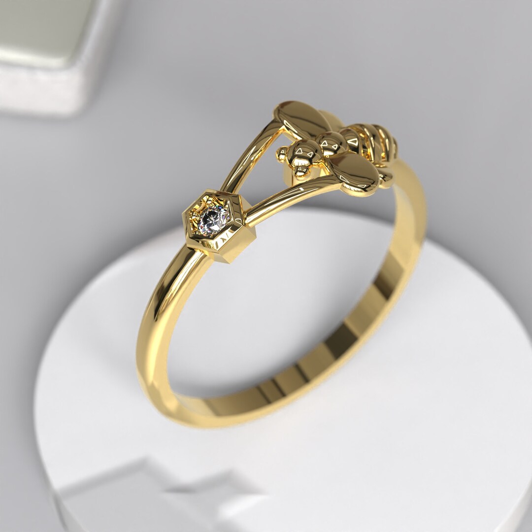 14K Gold Bee Ring - Hexagon Ring - Gold Ring - Bold Ring - Chunky Ring ...
