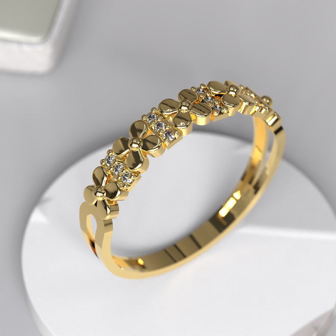 14K Gold Filled Clover Ring, Personalized Gift, 14K Gold Clover Stone ...