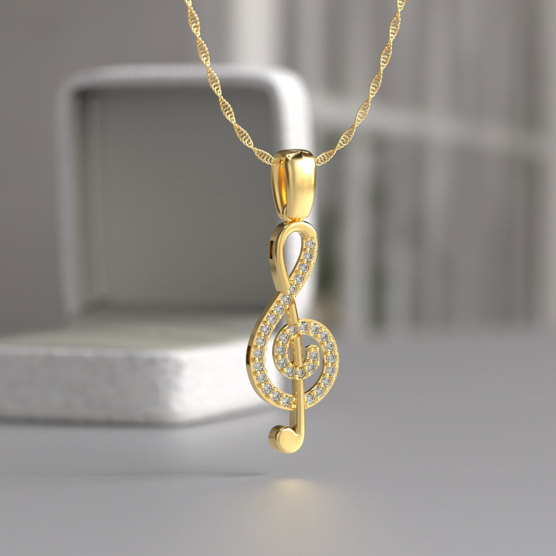 14K Gold Treble Clef Necklace Gift for Mom, Musical Note Symbol Pendant ...