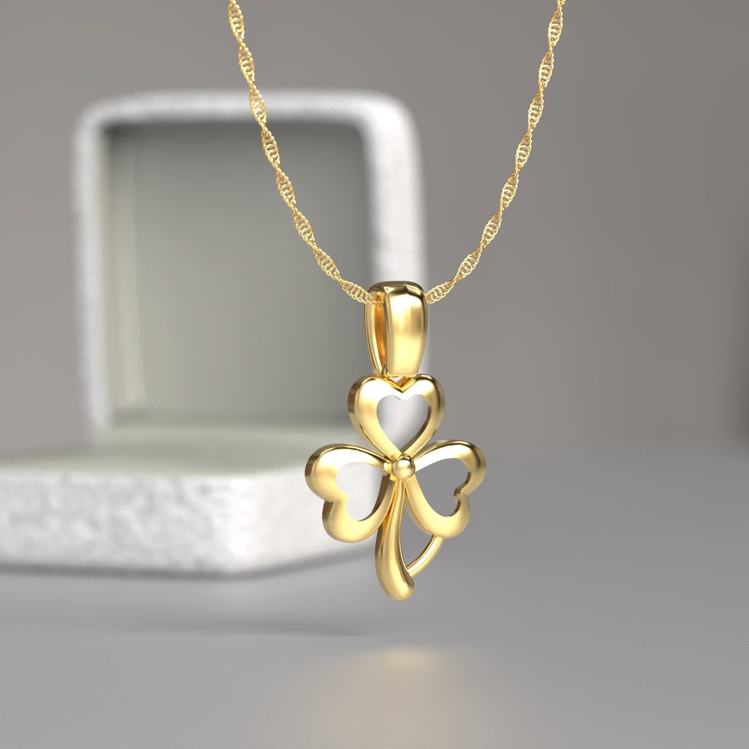 14k Gold Clover Necklace, 3 Leaf Clover Necklace, Tiny Silver Three ...