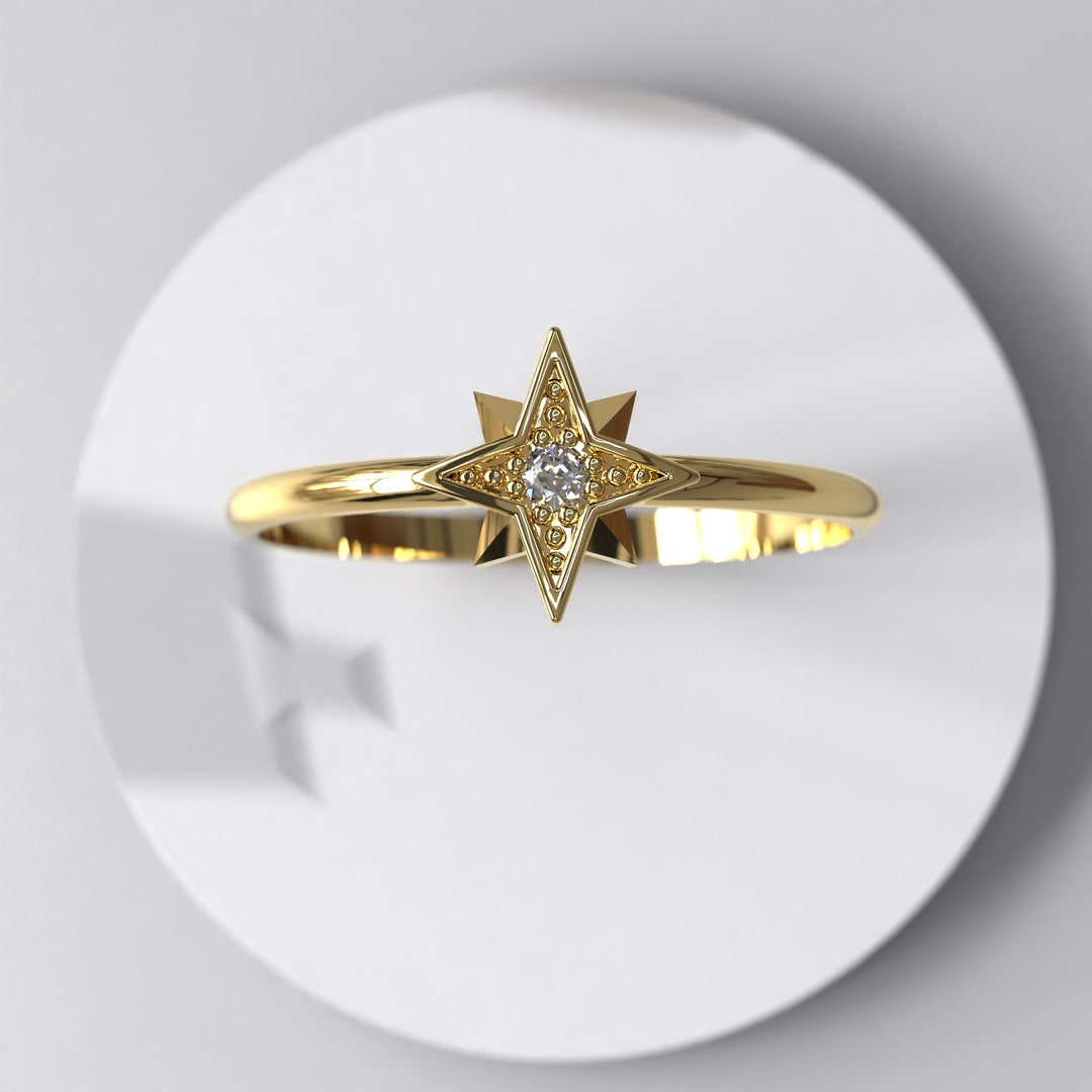 14K Gold North Star Ring, Starburst Ring, Pole Star Ring, Sterling ...