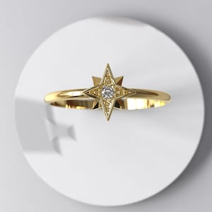 14K Gold North Star Ring, Starburst Ring, Pole Star Ring, Sterling ...
