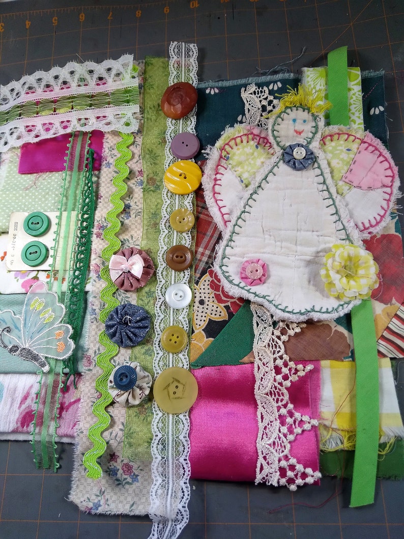 Slow Stitch Kit, Fabric Patches, Buttons, Fabric Collage, Junk Journal ...