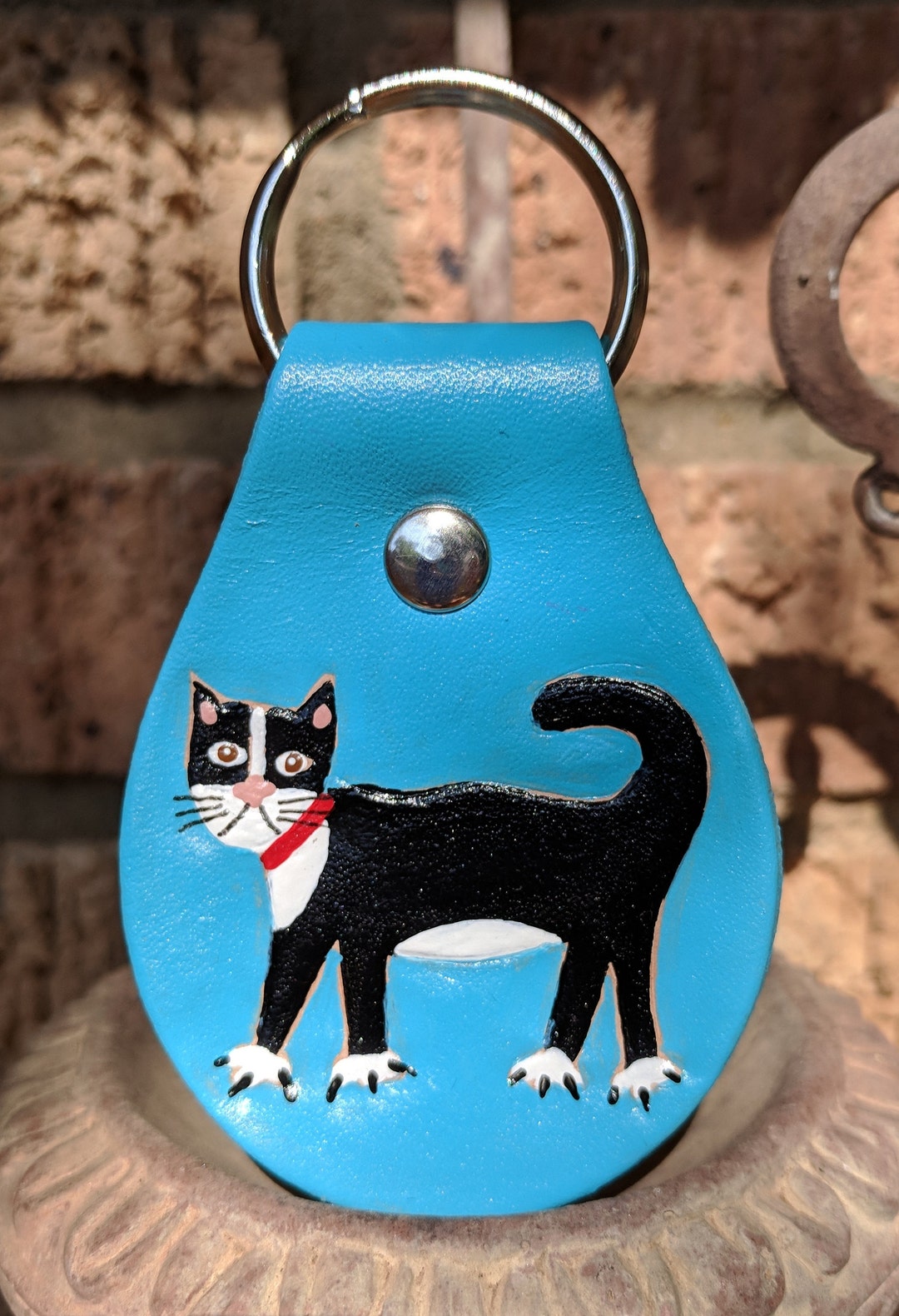 Key Fob With Black and White Cat - Etsy