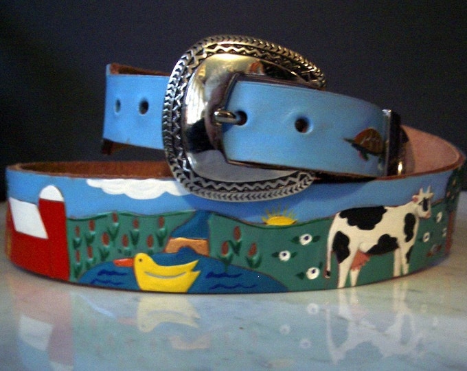Leather Belt With Farm Scene - Etsy