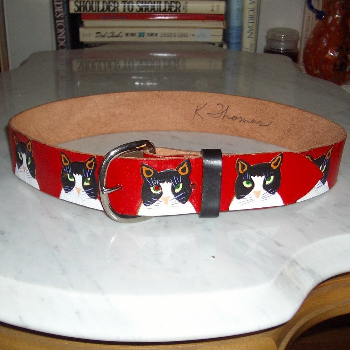 Cat Head Shot Hand Painted Leather Belt - Etsy