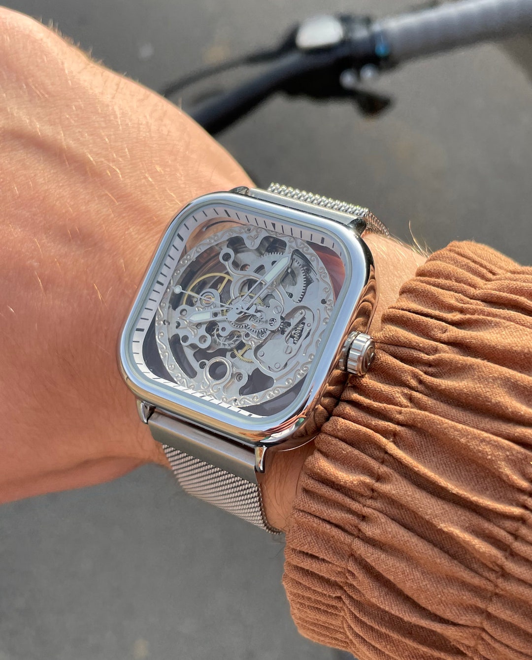 Catchy Cheap Skeleton Watch Automatic Watch, Square Watch, Silver Watch ...