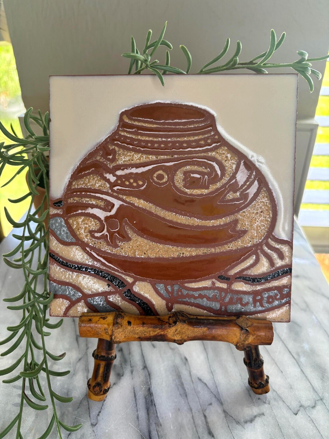 Antique Vintage Terracotta Handmade Jennifer Roche Decorative Tile ...