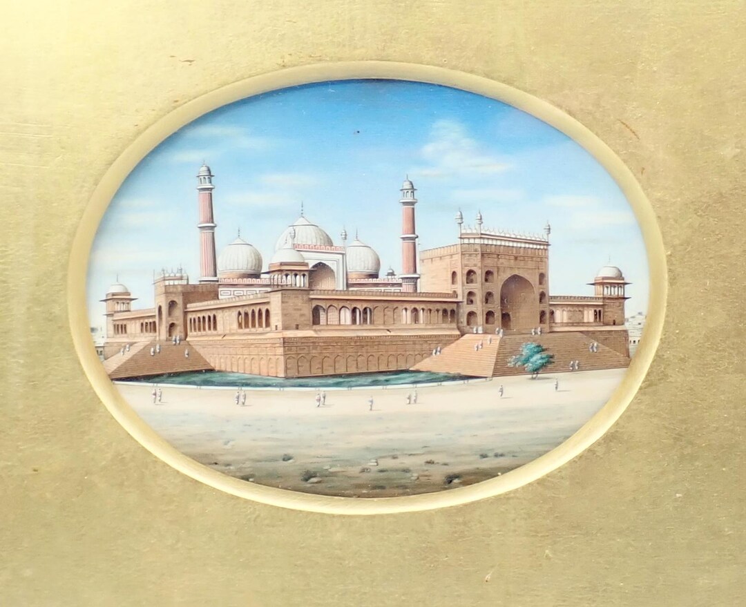Antique Mughal Indian Miniature Painting: Juma Masjid Mosque - Delhi ...