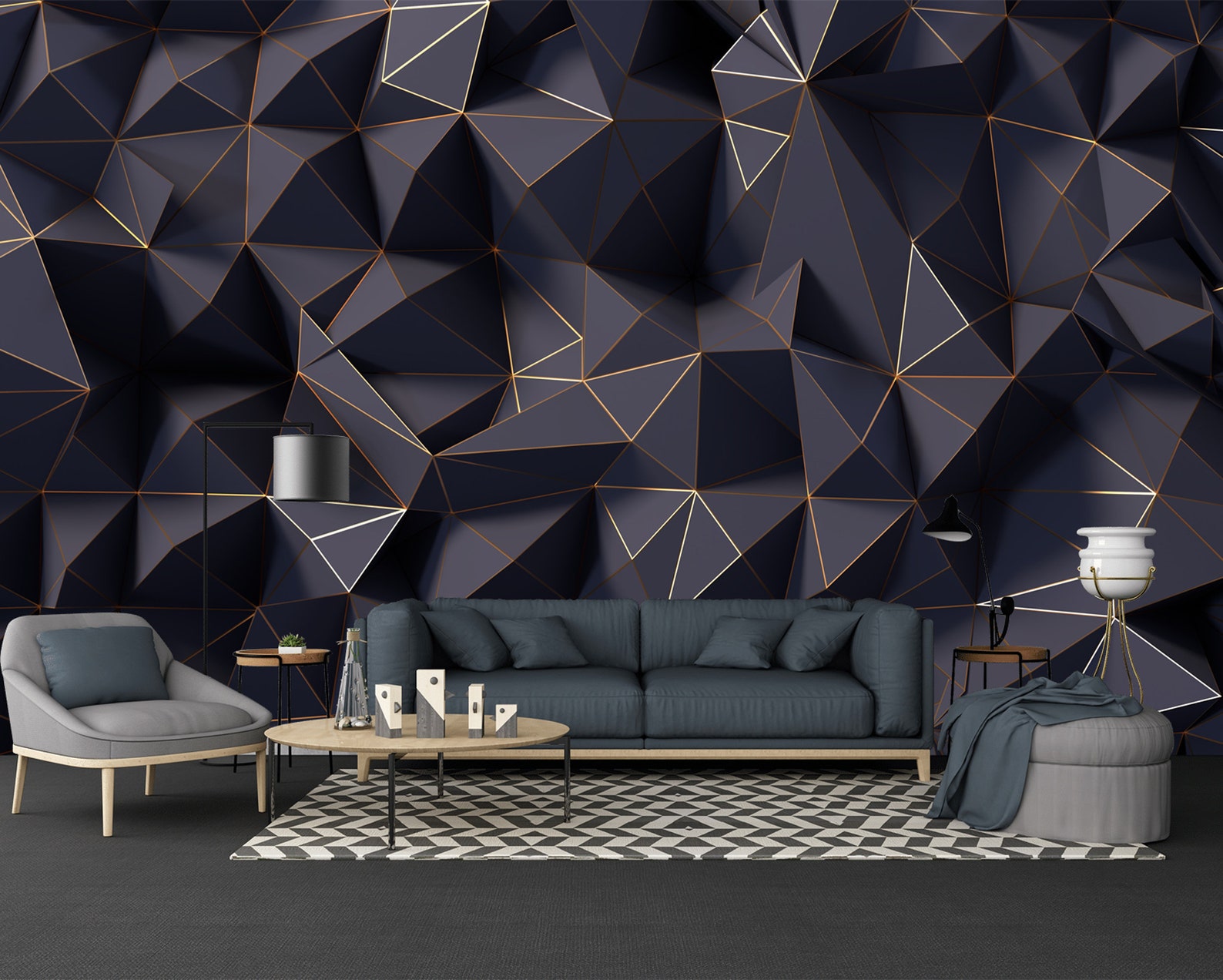 3D Rendering Wallpaper Abstract Wall Art Geometric Wall Decor Polygonal ...