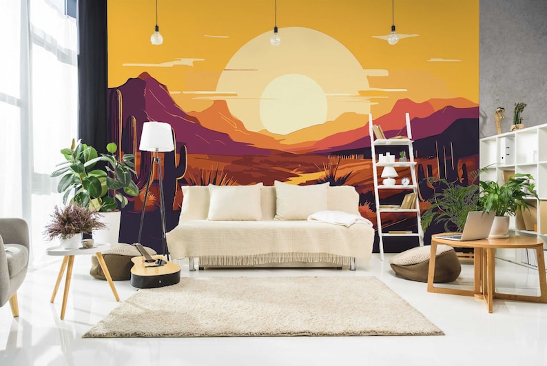 Western Wallpaper Desert Plants Wall Decor Cacti Boquet Wall Art ...