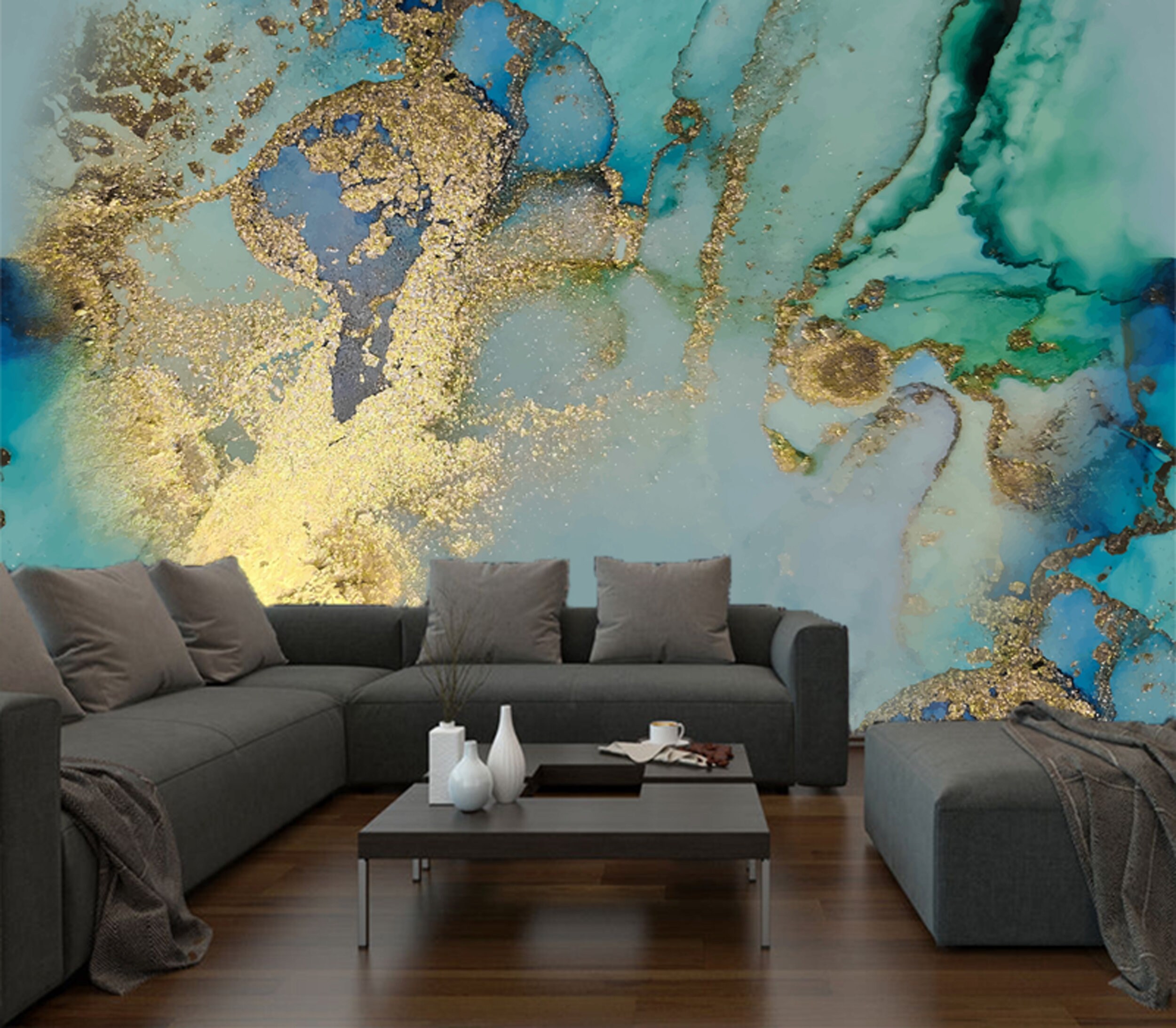 Blue Marble Wallpaper Marble Texture Wallpaper Abstract Wall Decor ...