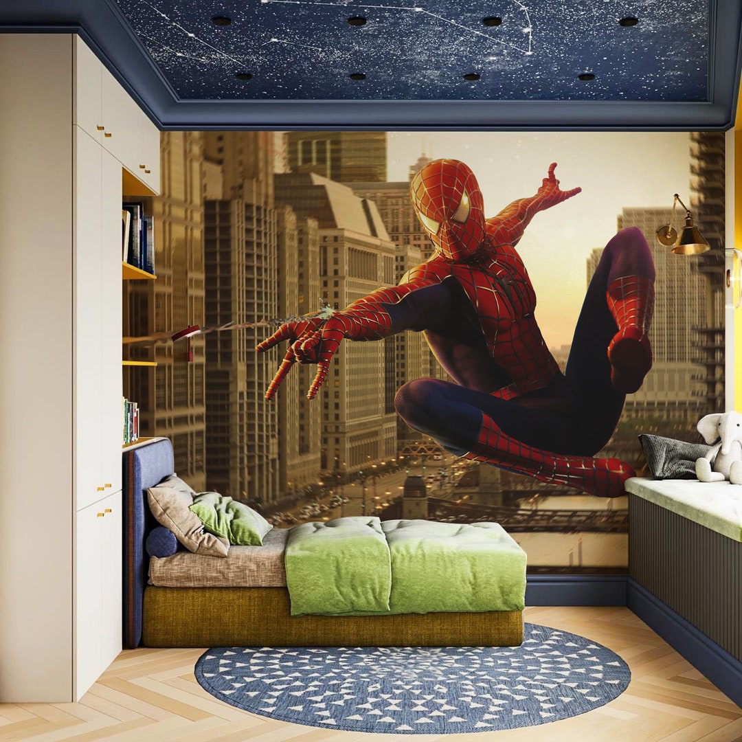 Spiderman Wall ART Wall Mural Spiderman Wallpaper Superhero Wallpaper ...
