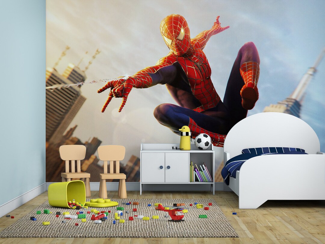 Spiderman Shoots Webs Wall Mural Spiderman Skyrocket Wallpaper ...