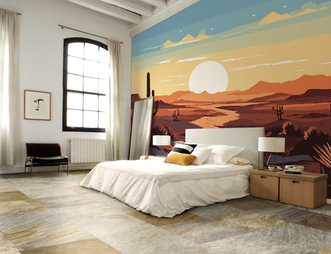 Western Wallpaper | Desert Plants Wall Decor | Cacti Boquet Wall Art ...