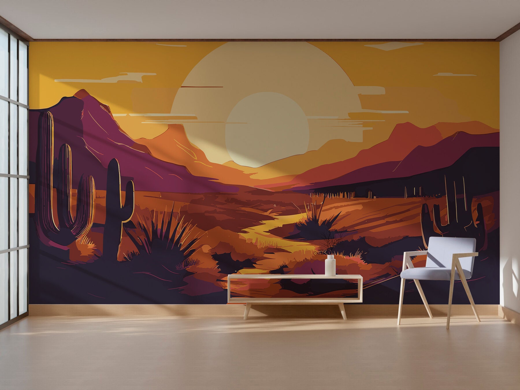 Western Wallpaper Desert Plants Wall Decor Cacti Boquet Wall Art ...