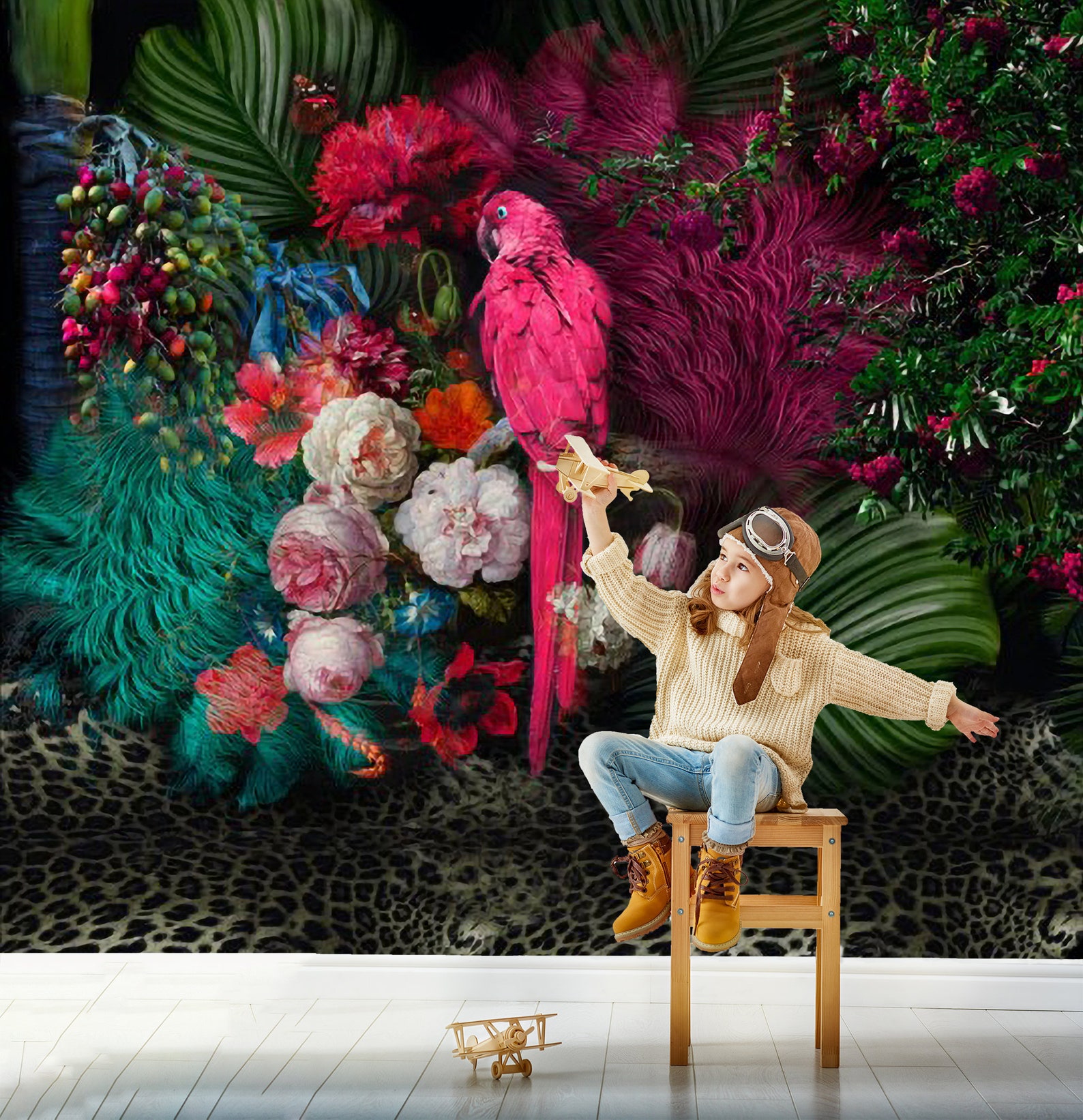 Pink Parrot Wallpaper Tropical Wall Art Tropical Leaves Wallpaper ...