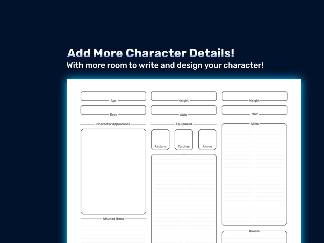 Dnd 5e Simple Outline Character Sheet: Printable & Fillable PDF ...