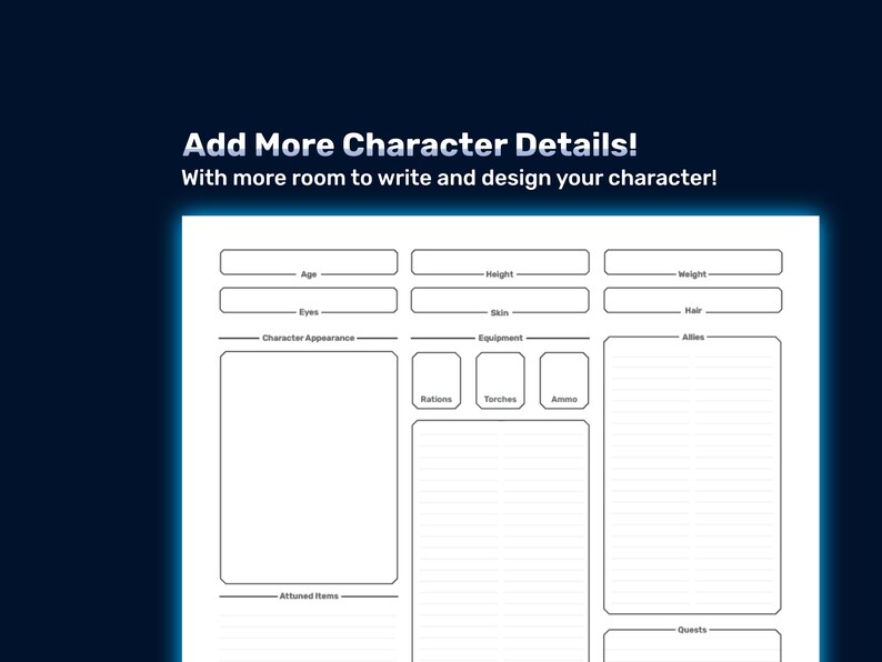 Dnd 5e Simple Outline Character Sheet: Printable & Fillable PDF ...