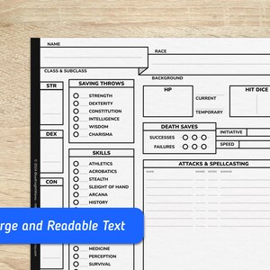 Dnd 5e Beginner Friendly Character Sheet: Fillable PDF Compatible With Dungeons and Dragons 5th ...