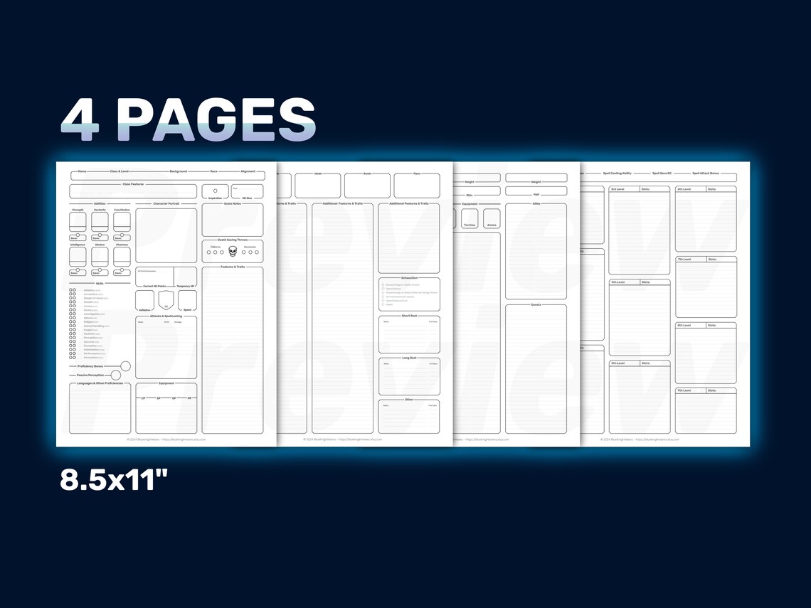 Dnd 5e Simple Outline Character Sheet: Printable & Fillable PDF ...