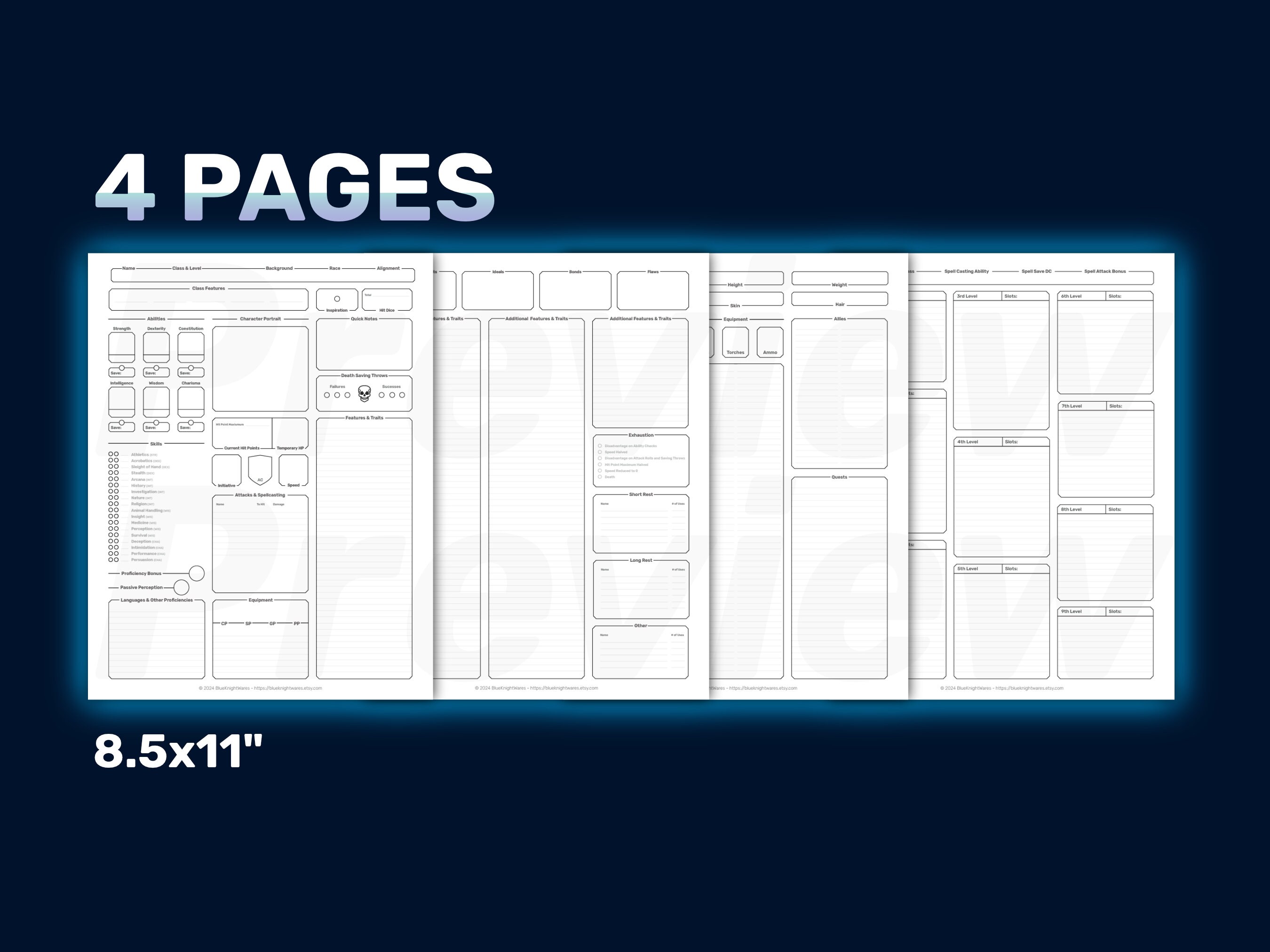 Dnd 5e Simple Outline Character Sheet: Printable & Fillable PDF ...