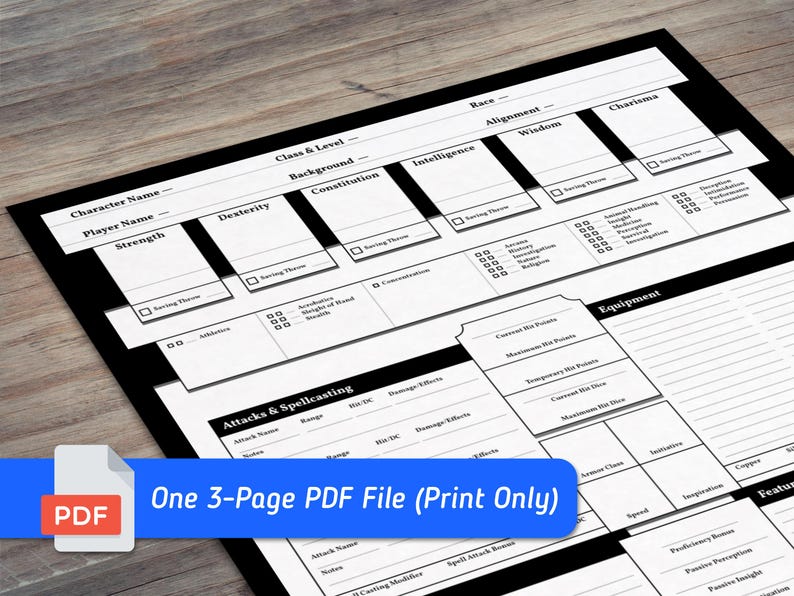 Dnd 5e Custom Character Sheet: Printable PDF Compatible With Dungeons ...