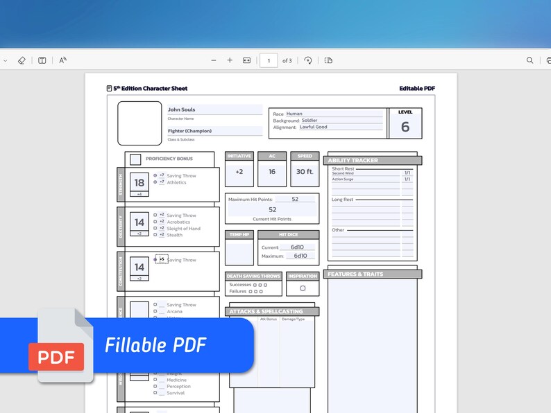 Dnd 5e Digital Character Sheet: Fillable PDF Compatible With Dungeons and Dragons 5th Edition ...