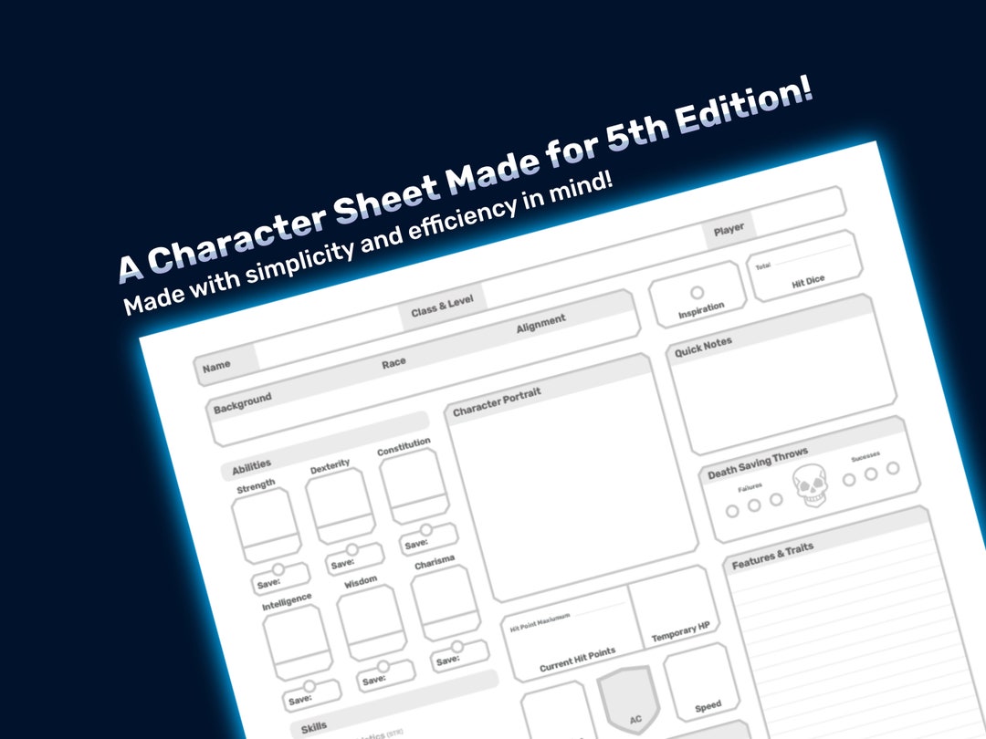 Dnd 5e Character Sheet: Printable & Fillable PDF Compatible With ...