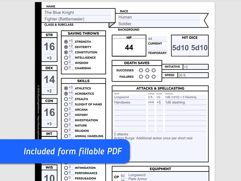 Dnd 5e Beginner Friendly Character Sheet: Fillable PDF Compatible With Dungeons and Dragons 5th ...