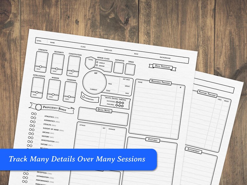 Dnd 5e Long Campaign Character Sheet: Fillable PDF Compatible With Dungeons and Dragons 5th ...