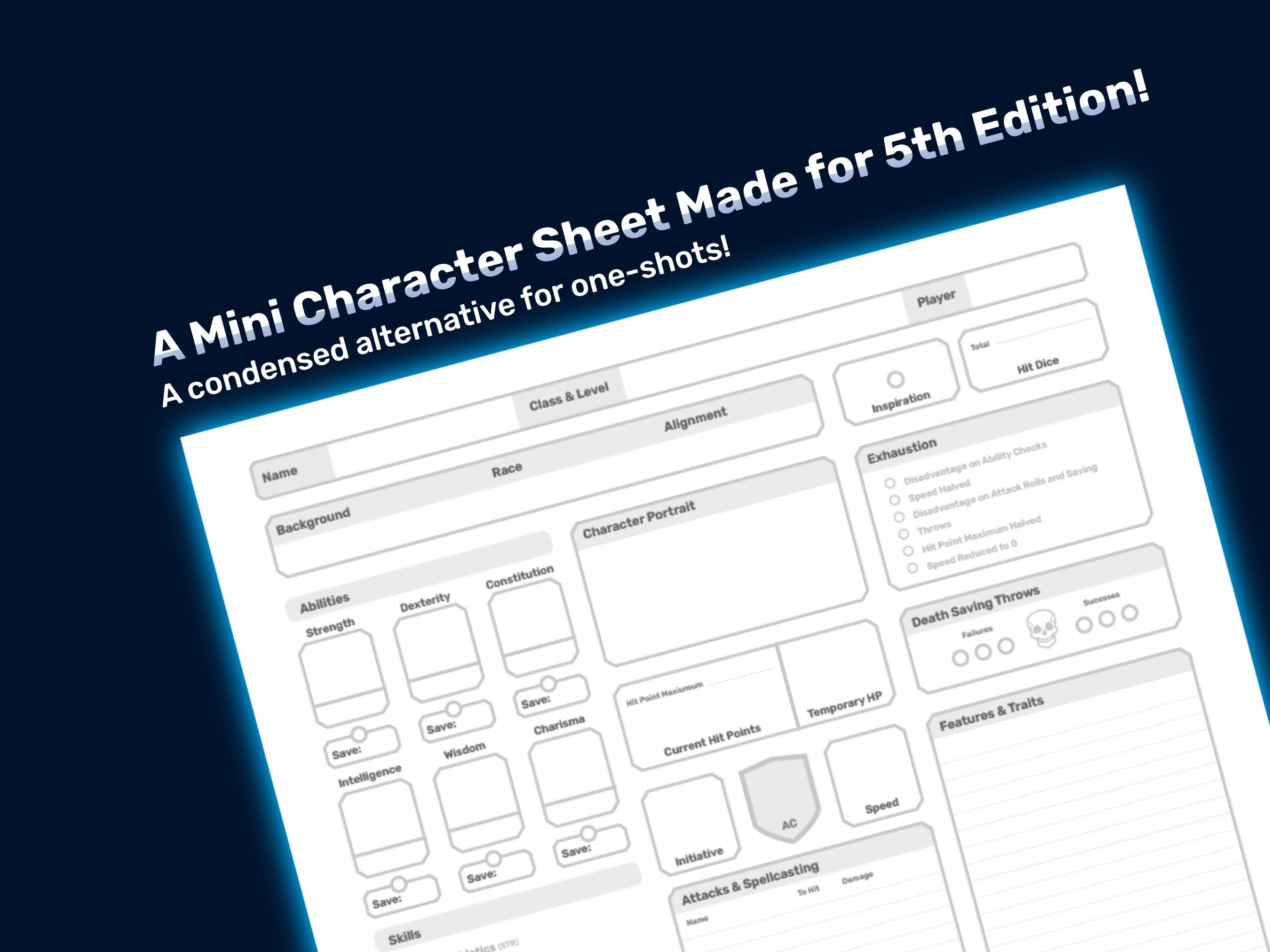 Dnd 5e Condensed Character Sheet for One-shots: Printable & Fillable ...