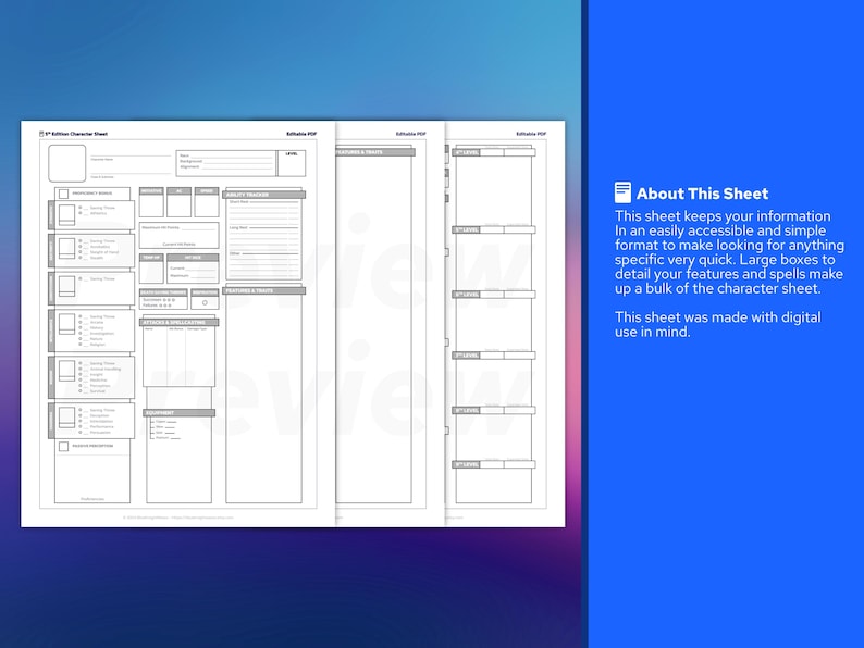 Dnd 5e Digital Character Sheet: Fillable PDF Compatible With Dungeons and Dragons 5th Edition ...
