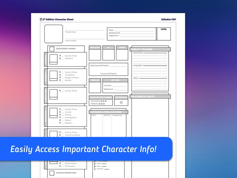 Dnd 5e Digital Character Sheet: Fillable PDF Compatible With Dungeons ...