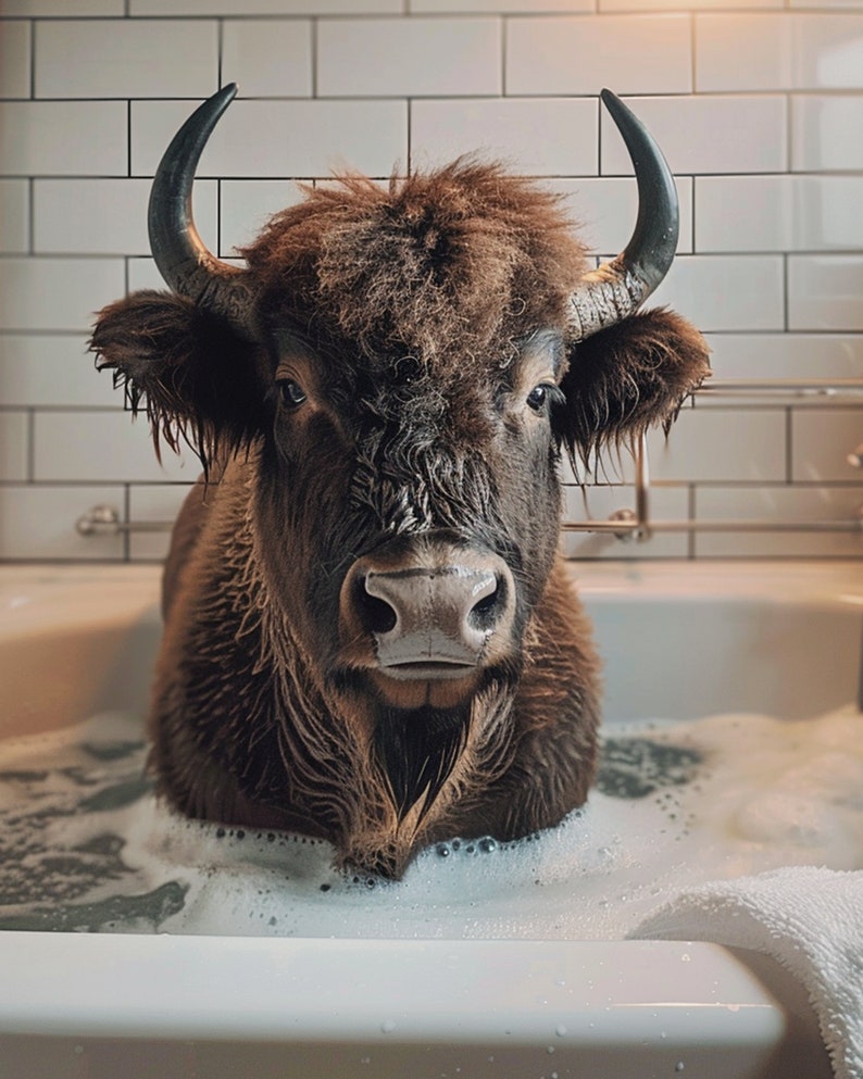 Cute Buffalo Bathroom Decor Instant Download Bathroom Wall Art Animal ...