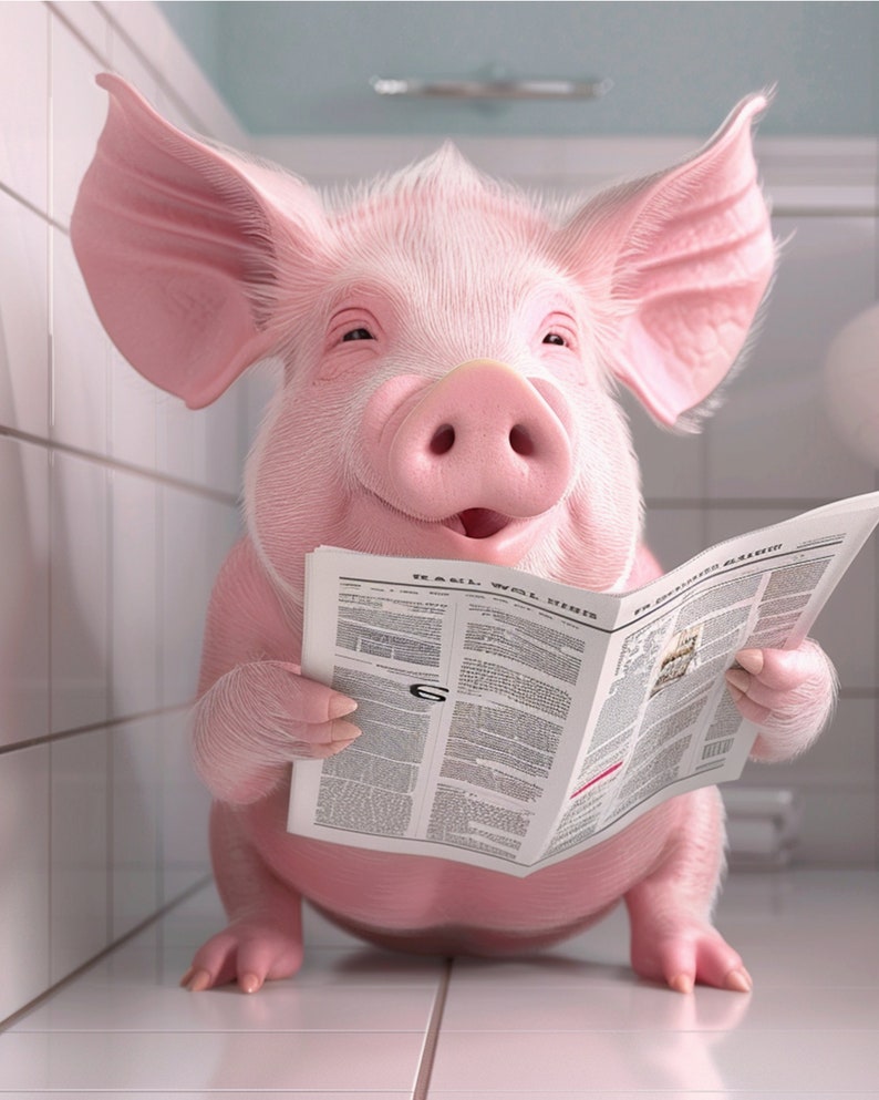Cute Pig Bathroom Decor | Instant Download | Bathroom Wall Art | Animal ...