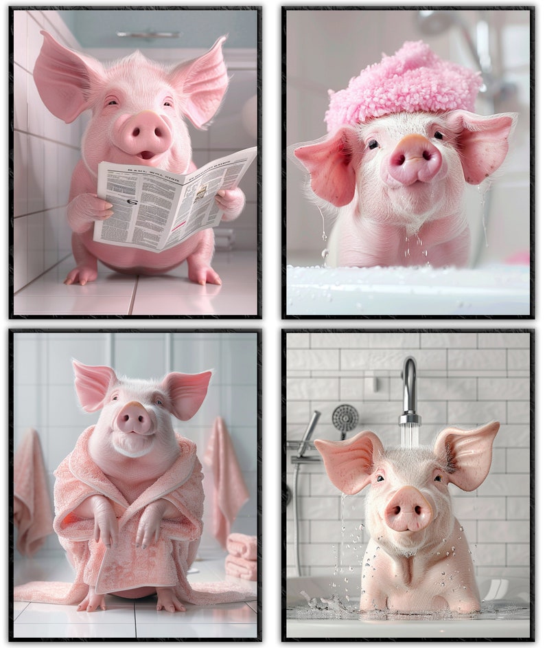 Cute Pig Bathroom Decor | Instant Download | Bathroom Wall Art | Animal ...