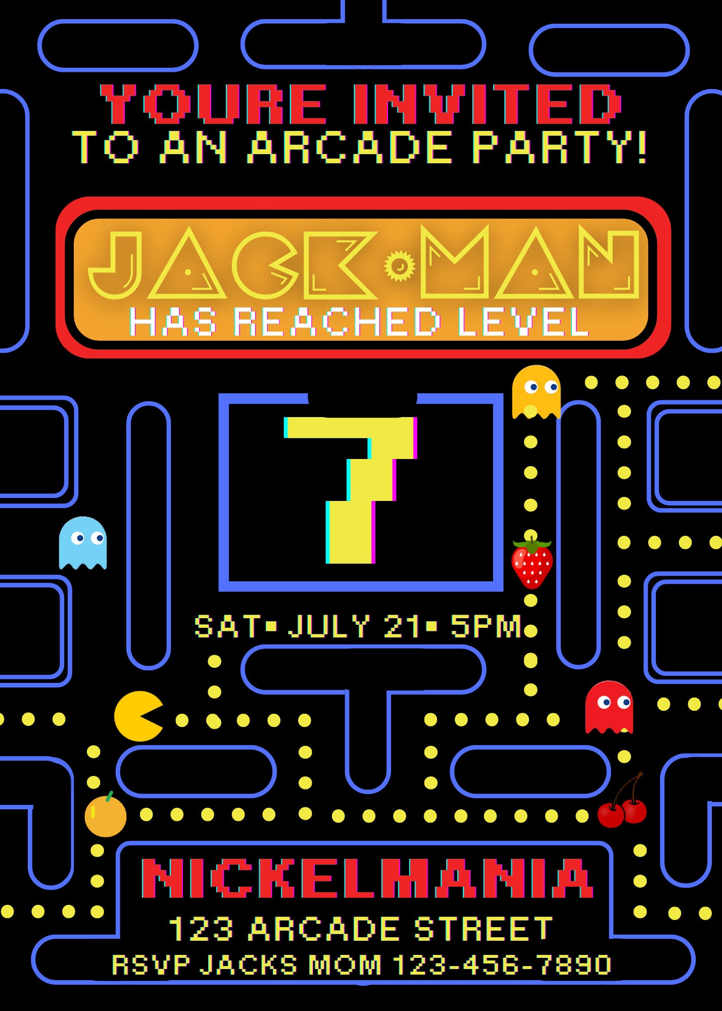 Editable Pac-man Invitation Template Pac-man Themed Birthday Invites ...