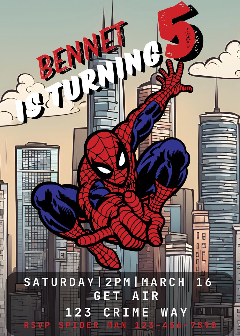 EDITABLE Spider Man Invitation Template Spider Man Birthday Theme ...