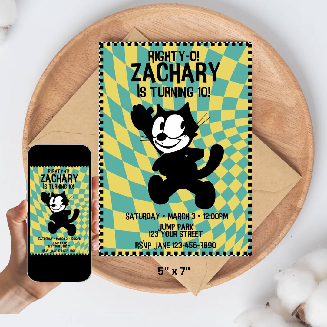Editable Felix the Cat Birthday Invitation Template, Psychedelic Invite ...