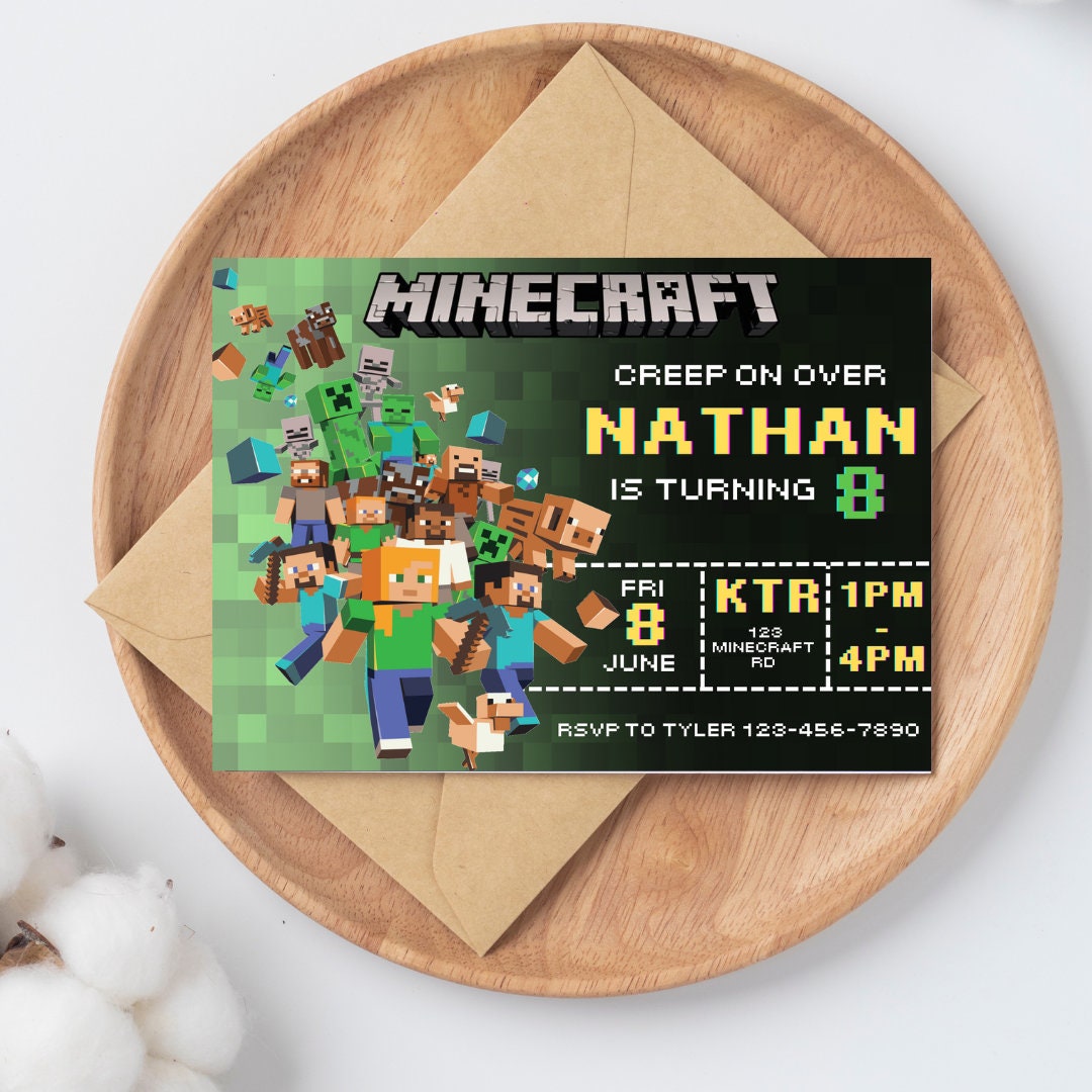 Editable MINECRAFT Birthday Invitation Template, Custom Theme Invites ...