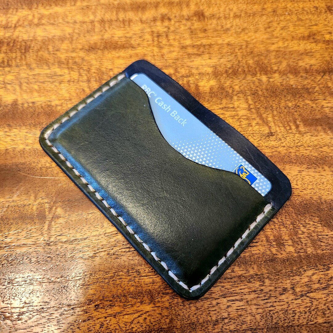 Slim Leather Card Holder in Olive Green, Handmade, Full-grain Vegetable ...