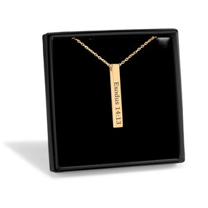 Bible Verse Necklace Custom Vertical Bar Pendant 2 Sided Engraved ...