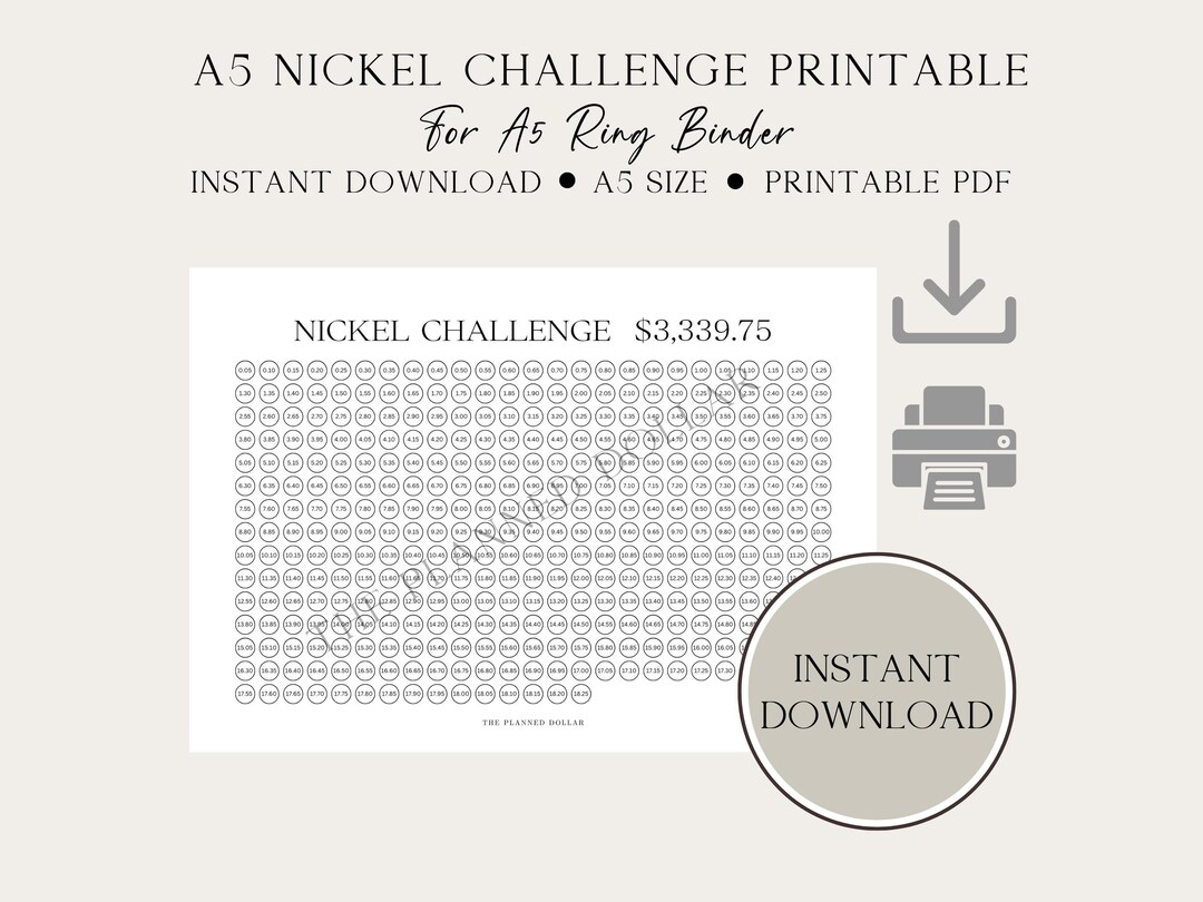 Printable A5 Coin Challenge Tracker | Nickel Challenge | Digital ...