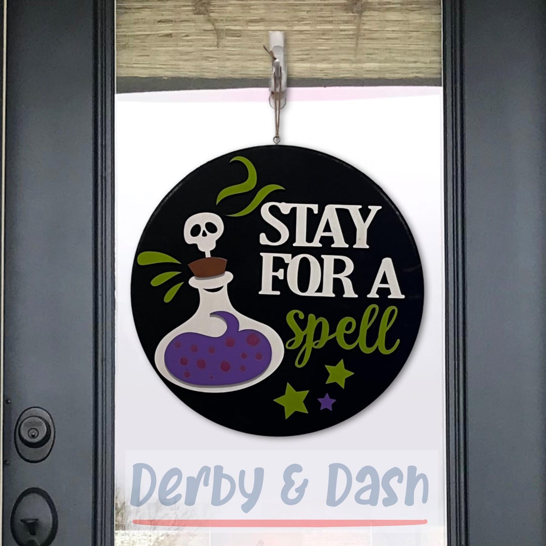 Hand-painted Wooden Halloween Door Sign - 'stay for A Spell' Witchy ...