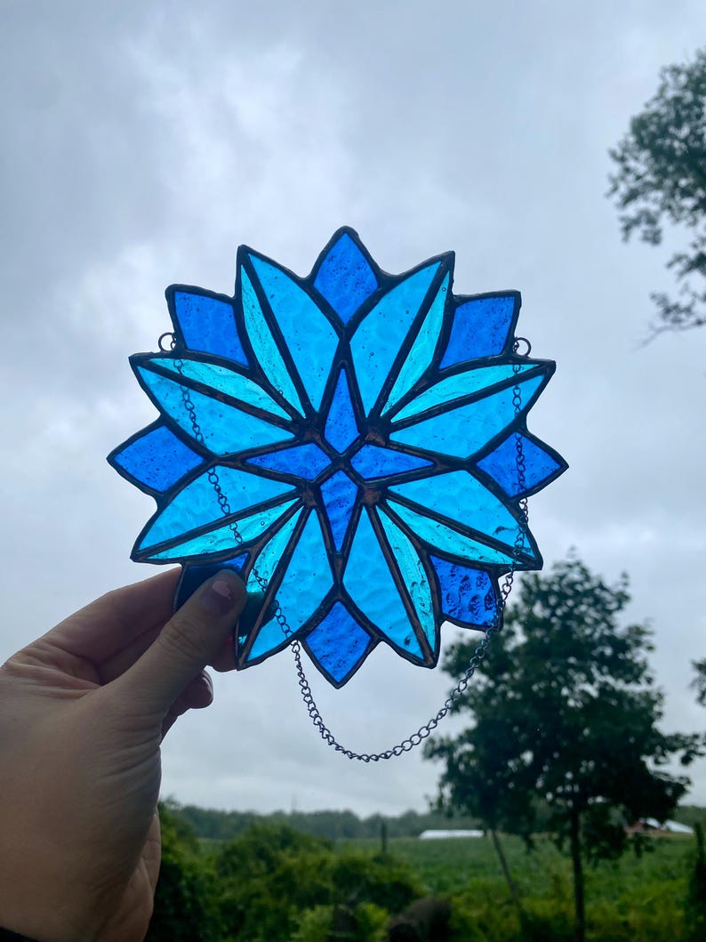 Blue Mandala Glass Suncatcher - Etsy