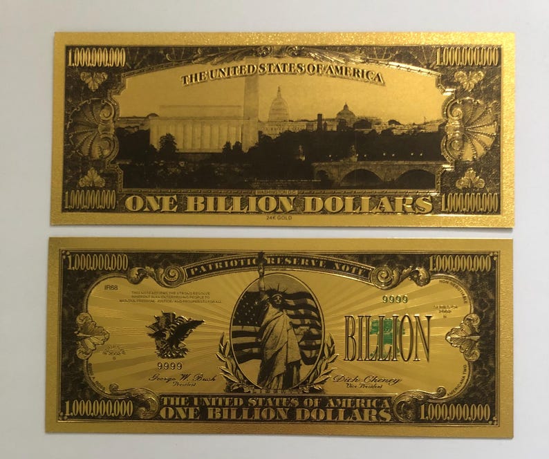 Golden One Billion Dollar Bill | - Etsy