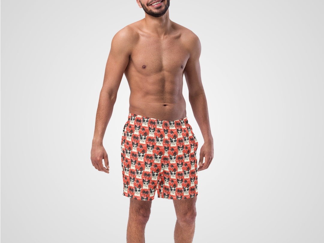 LINED SWIM TRUNKS Cool Cat Print Mens Lined Swim Trunks With Pockets ...