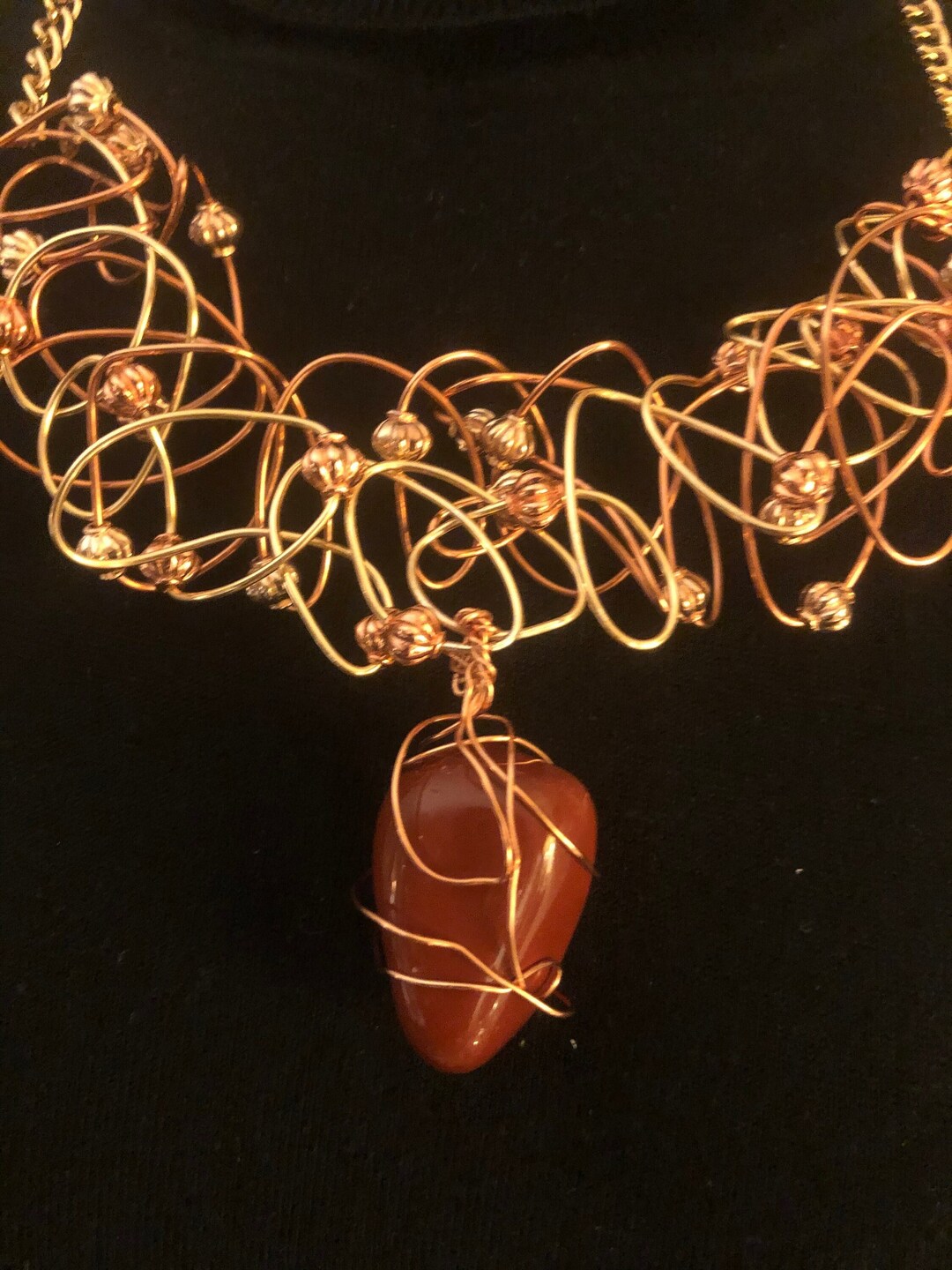 Wire Wrapped Jasper Stone Avant-garde Necklace Copper and Gold Wire and ...