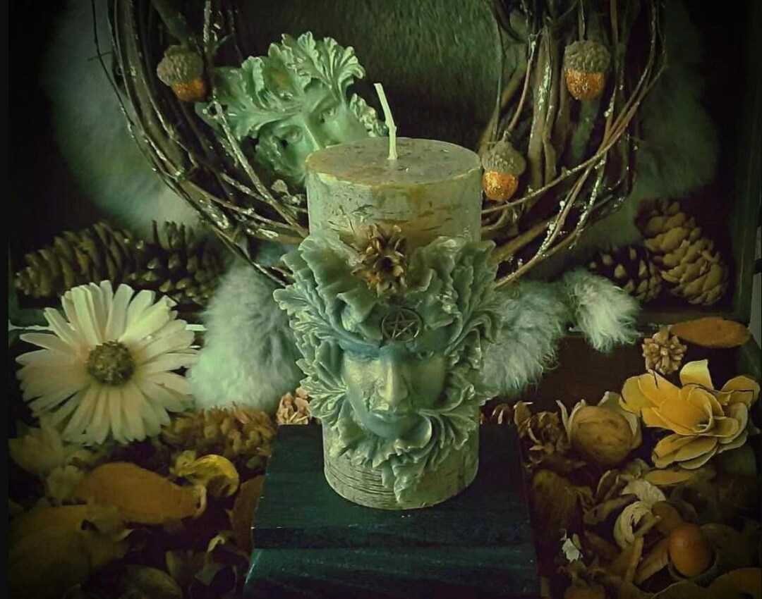 Green Man /pan Pagan Cernunnos God Altar Candle Beltane Offering Wicca ...